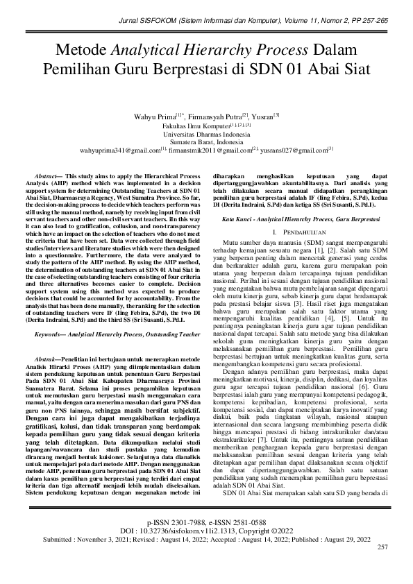 (PDF) Metode Analytical Hierarchy Process Dalam Pemilihan Guru ...