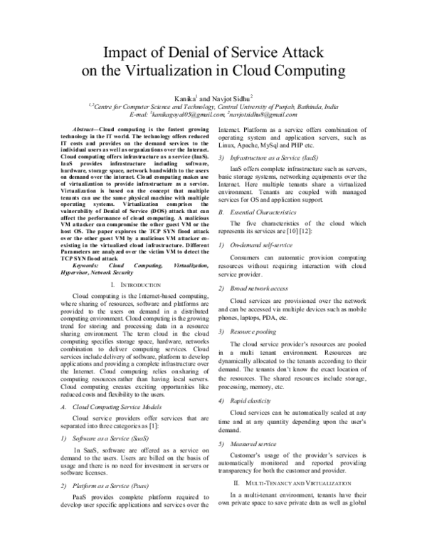 (PDF) Impact of Denial of Service Attack on the Virtualization in Cloud ...