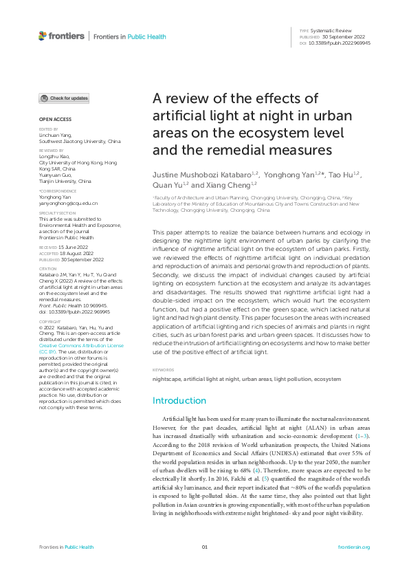 (PDF) A review of the effects of artificial light at night in urban ...