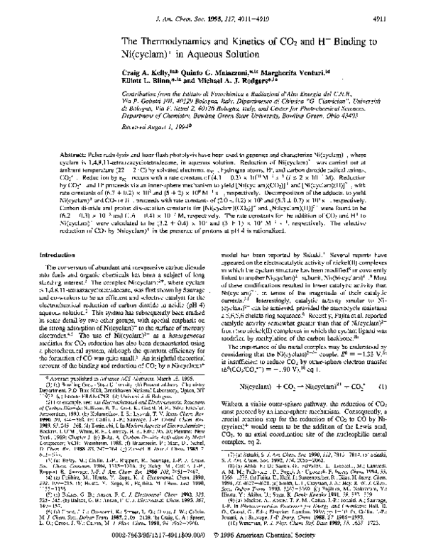 (PDF) The Thermodynamics and Kinetics of CO2 and H+ Binding to Ni(cyclam)+ in Aqueous Solution