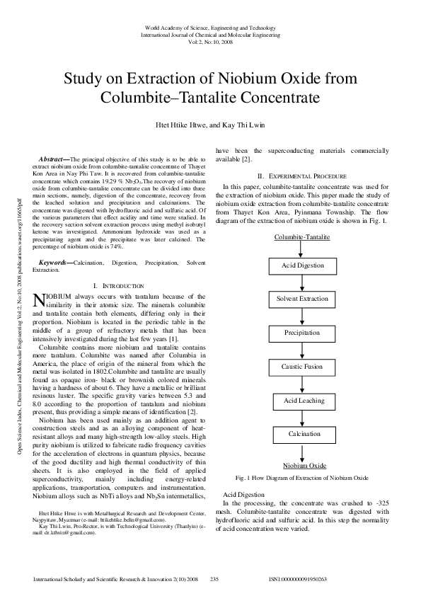 (PDF) Study On Extraction Of Niobium Oxide From Columbite–Tantalite ...