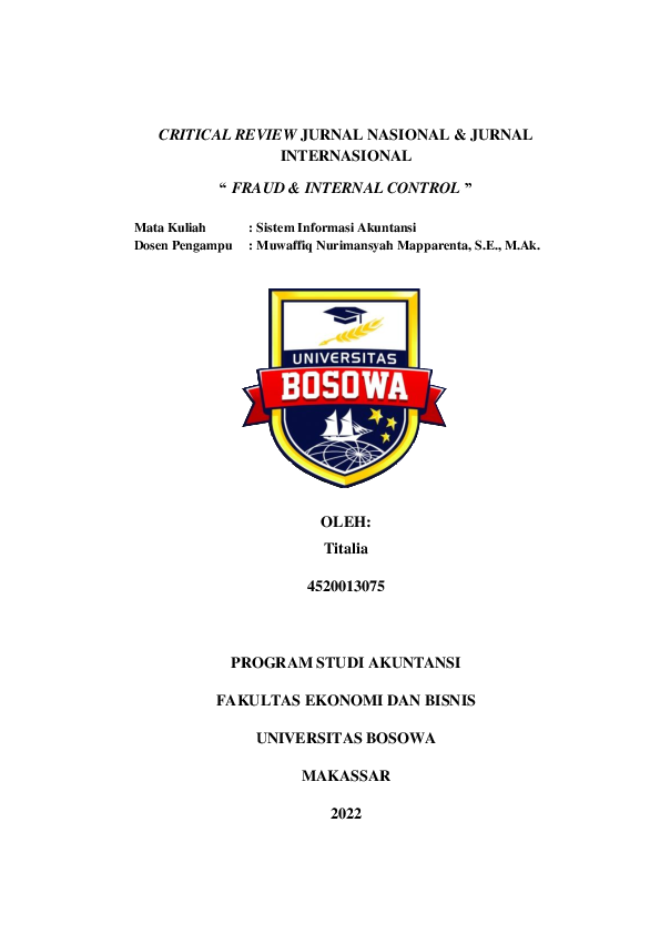 (PDF) CRITICAL REVIEW JURNAL NASIONAL & JURNAL INTERNASIONAL " FRAUD ...