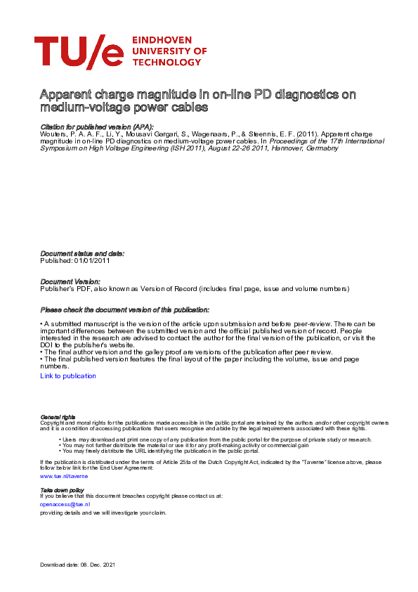 (PDF) Apparent charge magnitude in on-line PD diagnostics on medium ...