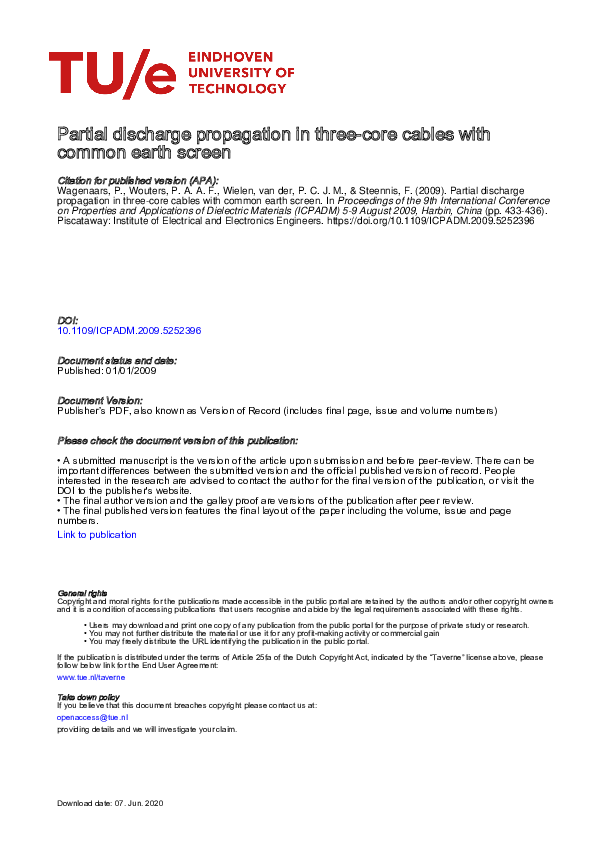 Pdf Partial Discharge Propagation In Three Core Cables With Common