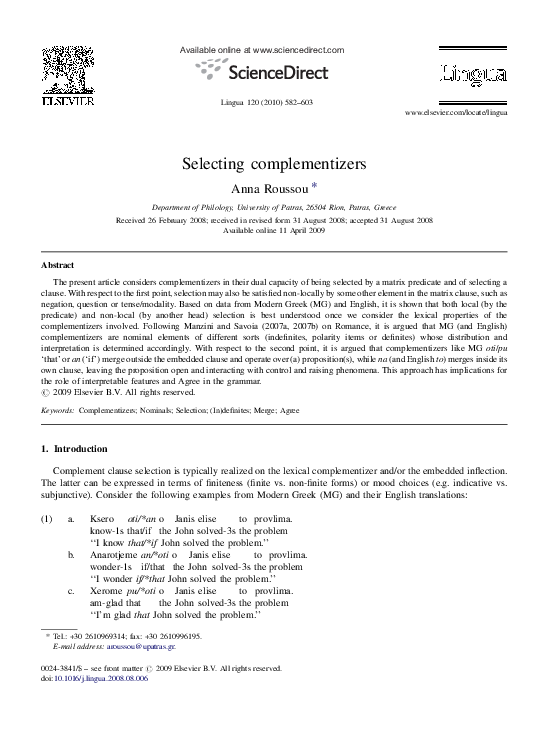 (PDF) Selecting complementizers
