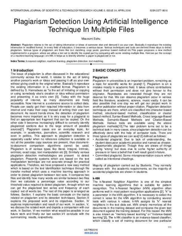 Pdf Plagiarism Detection Using Artificial Intelligence Technique In Multiple Files 9083
