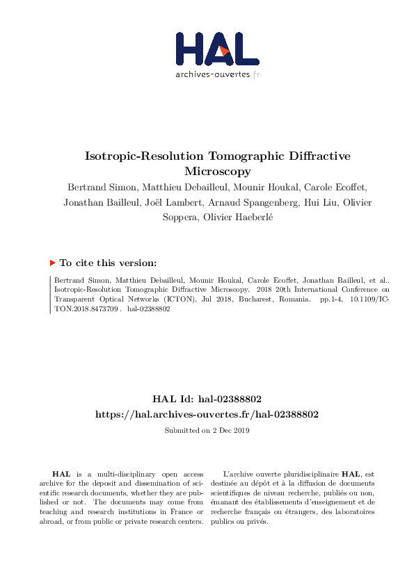 (PDF) Isotropic-Resolution Tomographic Diffractive Microscopy