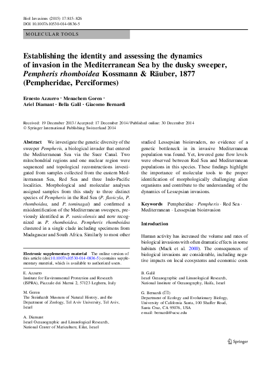 (PDF) Establishing the identity and assessing the dynamics of invasion ...