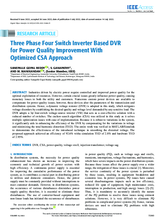 (PDF) Three Phase Four Switch Inverter Based DVR for Power Quality ...