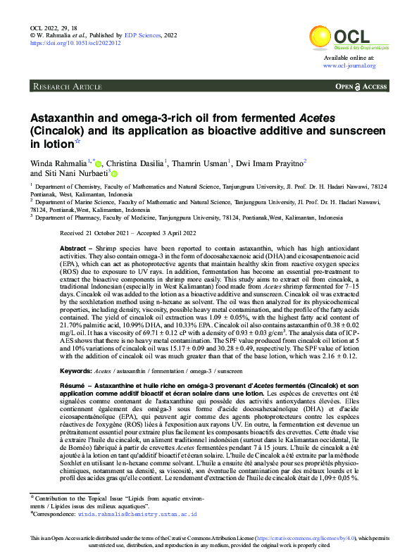 (PDF) Astaxanthin and omega-3-rich oil from fermented Acetes (Cincalok ...