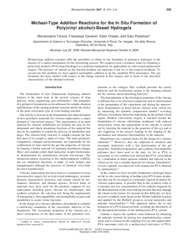 (PDF) Michael-Type Addition Reactions for the In Situ Formation of Poly ...