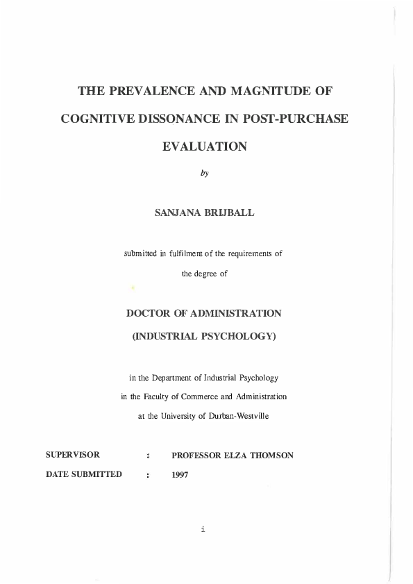 (PDF) The prevalence and magnitude of cognitive dissonance in post-purchase evaluation