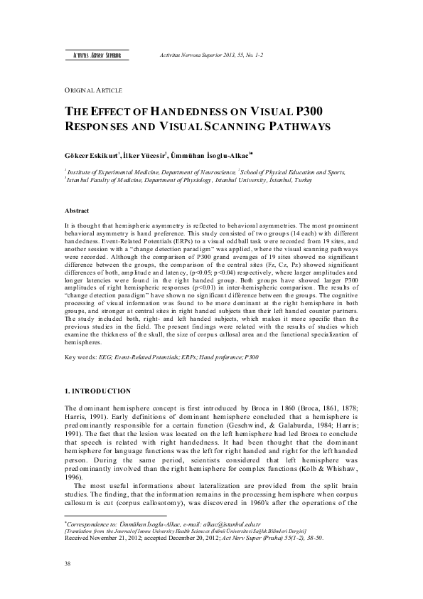 (PDF) The Effect of Handedness on Visual P300 Responses and Visual ...