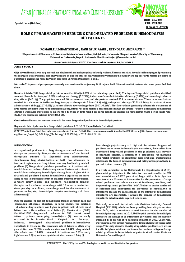 (PDF) Role of Pharmacists in Reducing Drug-Related Problems in ...