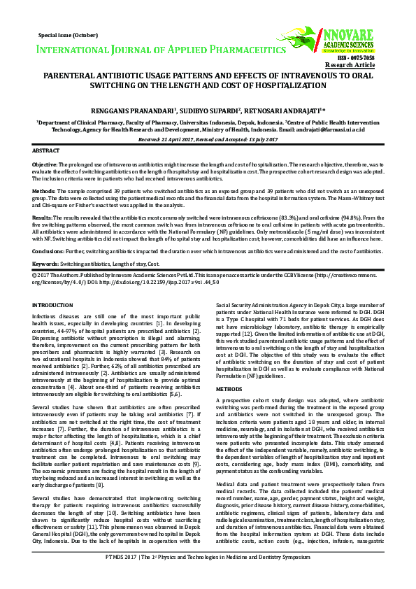 (PDF) Parenteral Antibiotic Usage Patterns and Effects of Intravenous ...