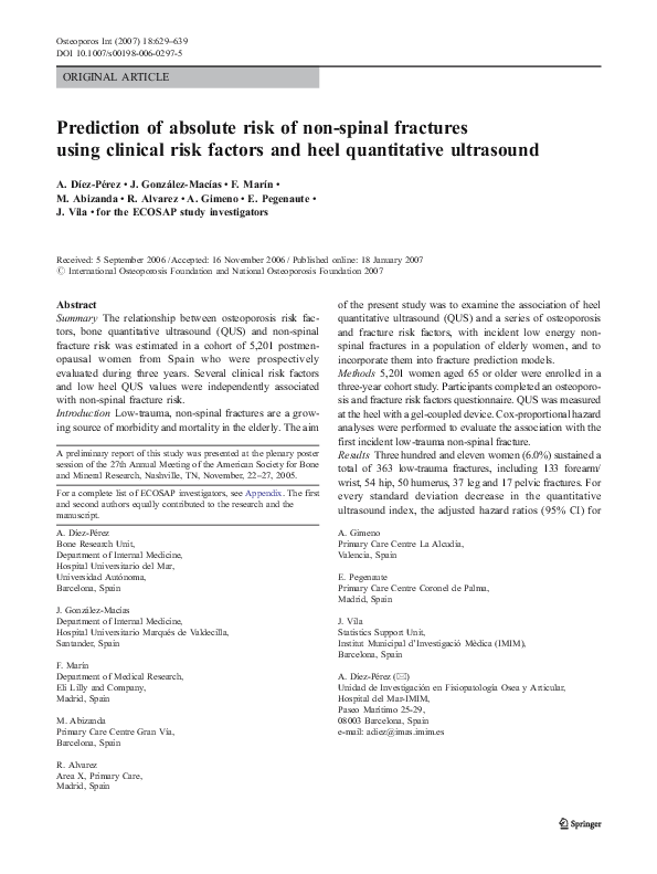 (PDF) Prediction of absolute risk of non-spinal fractures using ...