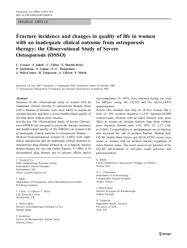 (PDF) Fracture incidence and changes in quality of life in women with ...