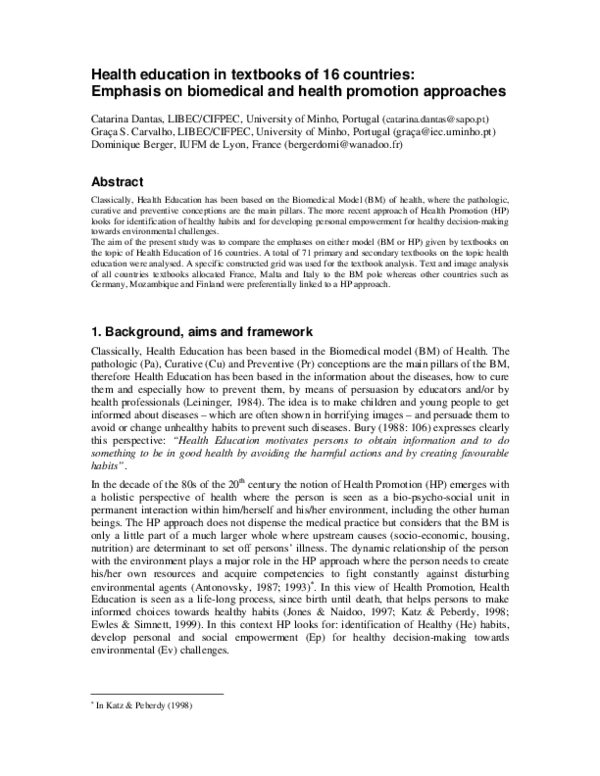 (PDF) Health education in textbooks of 16 countries: emphasis on ...