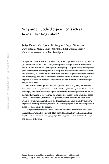 (PDF) Why are embodied experiments relevant to cognitive linguistics?