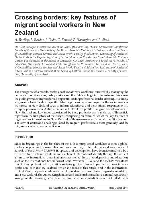 (PDF) Crossing borders: key features of migrant social workers in New Zealand