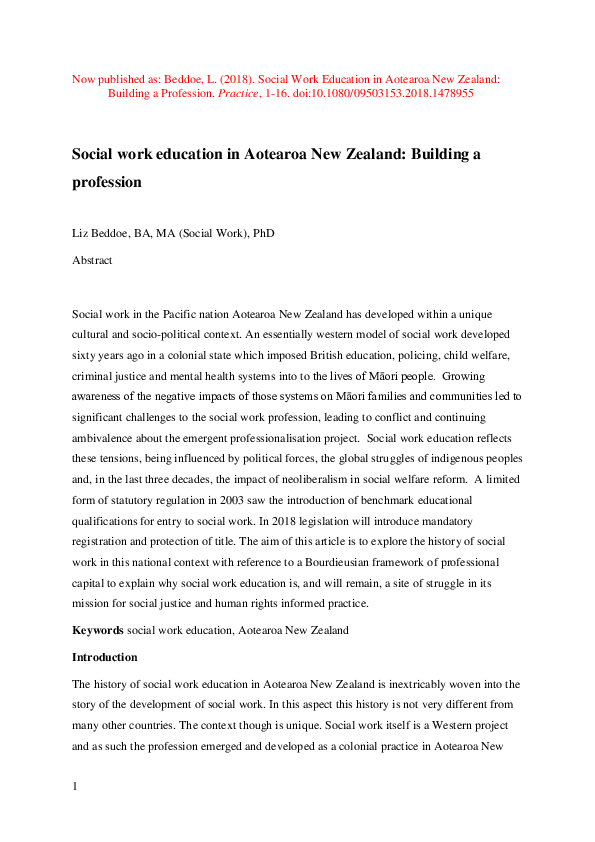 (PDF) Social Work Education in Aotearoa New Zealand: Building a Profession