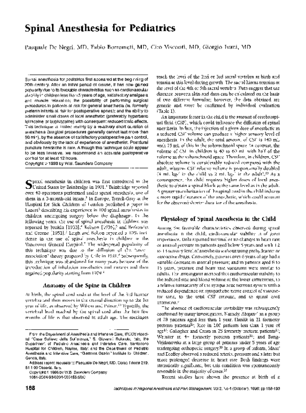 (PDF) Spinal anesthesia for pediatrics