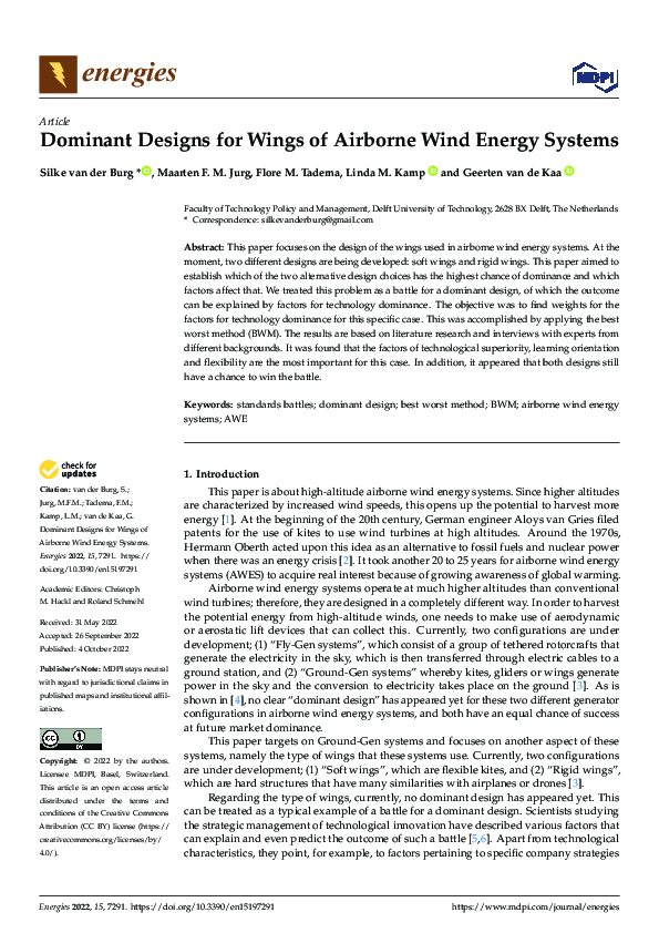 (PDF) Dominant Designs for Wings of Airborne Wind Energy Systems