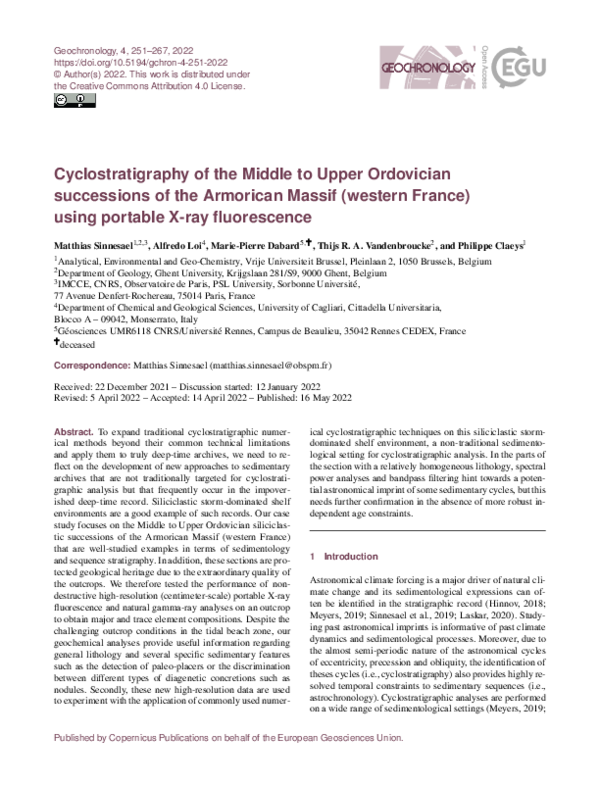 (PDF) Cyclostratigraphy of Ordovician Sediments in Armorican Massif