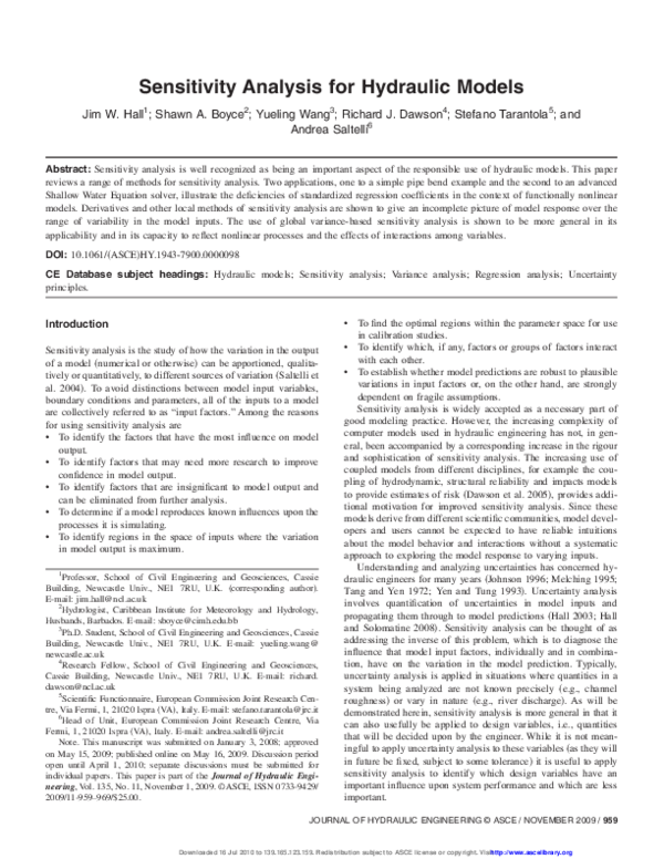 (PDF) Sensitivity Analysis for Hydraulic Models