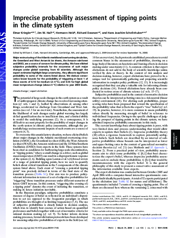 (PDF) Imprecise probability assessment of tipping points in the climate system