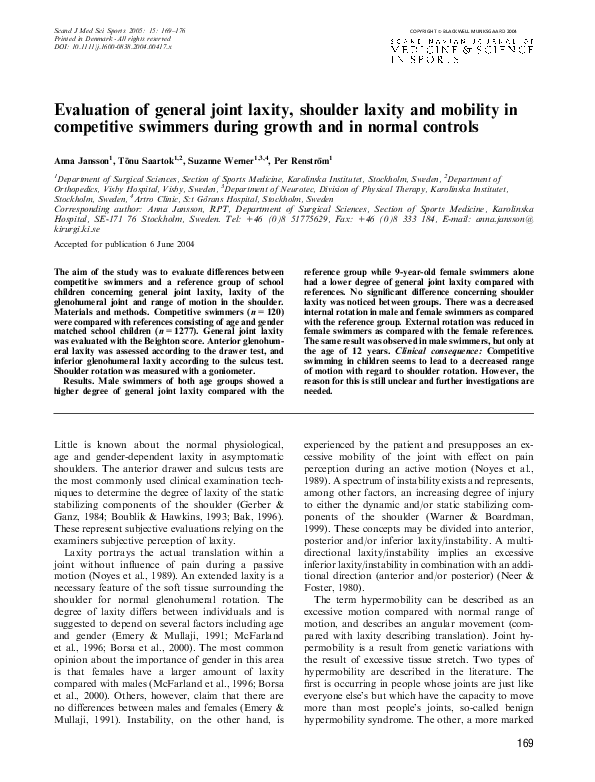 (PDF) Evaluation of general joint laxity, shoulder laxity and mobility ...