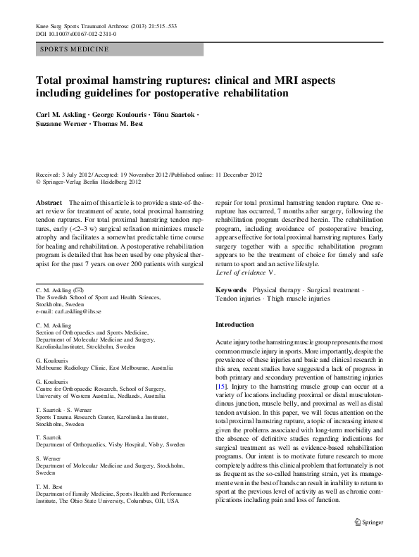 (PDF) Total proximal hamstring ruptures: clinical and MRI aspects ...