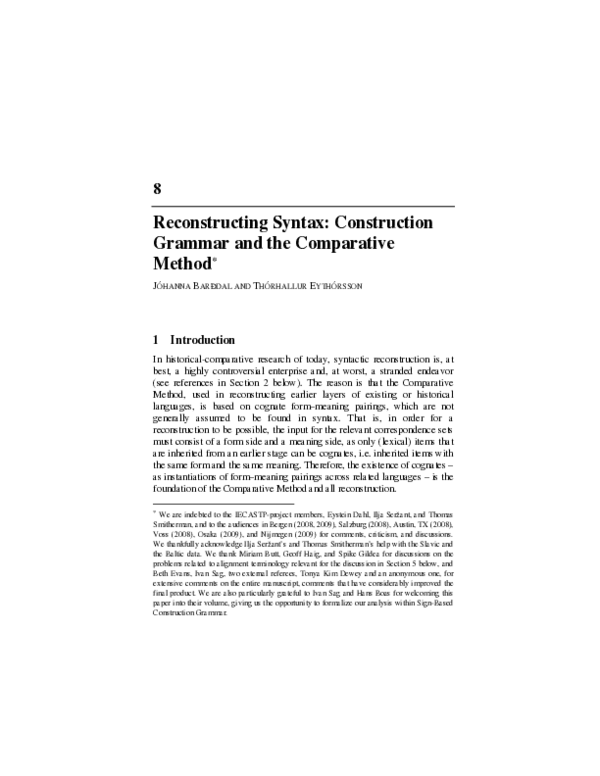 (PDF) Reconstructing syntax: Construction grammar and the comparative method | Thorhallur ...
