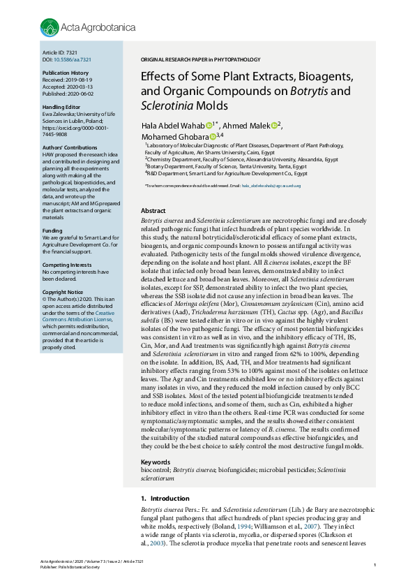 (PDF) Effects of Some Plant Extracts, Bioagents, and Organic Compounds on Botrytis and ...