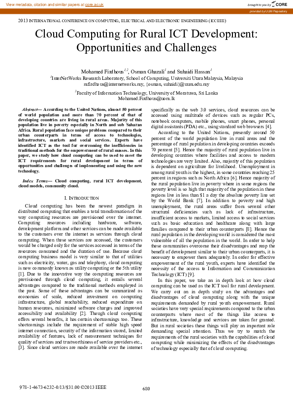 (PDF) Cloud computing for rural ICT development: Opportunities and ...