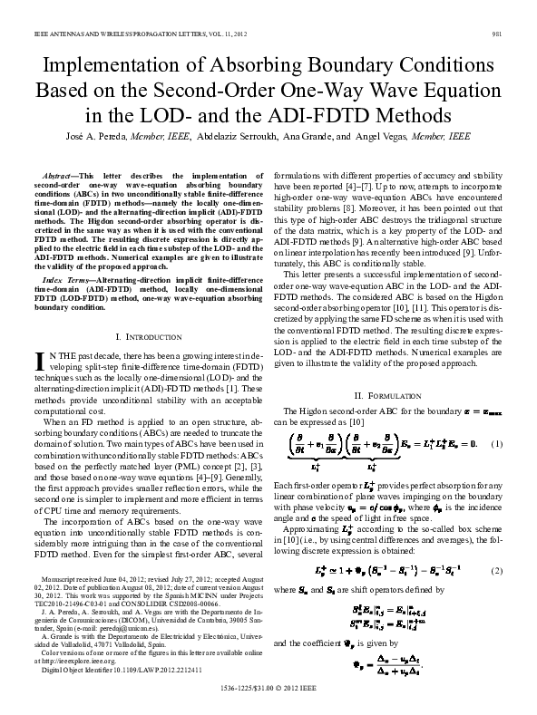 Pdf Implementation Of Absorbing Boundary Conditions Based On The