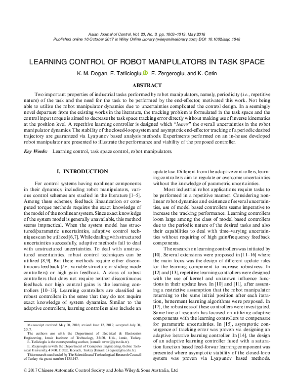 Pdf Learning Control Of Robot Manipulators In Task Space