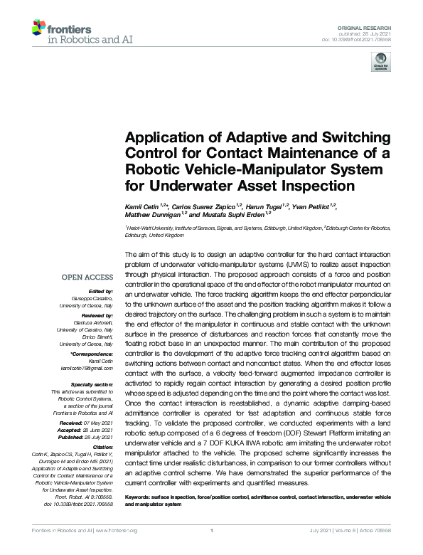 (PDF) Application of Adaptive and Switching Control for Contact Maintenance of a Robotic Vehicle ...