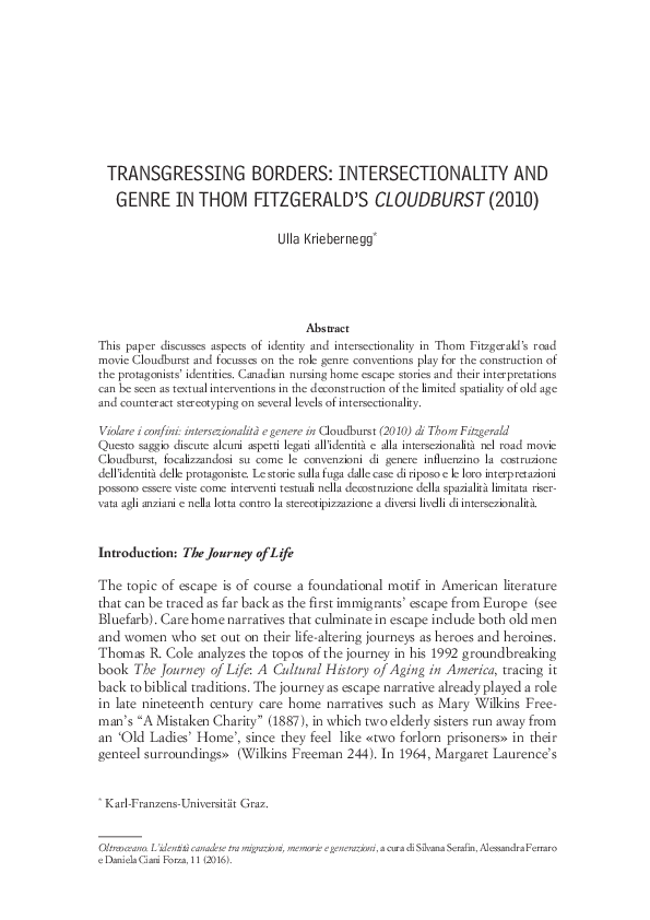 (PDF) Transgressing Borders : Intersectionality and Genre in Thom Fitzgerald's Cloudburst (2010)