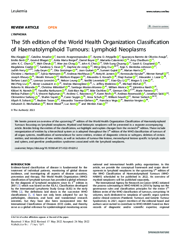 (PDF) The 5th edition of the World Health Organization Classification ...