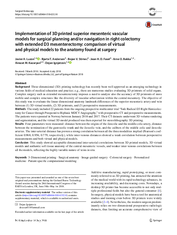(PDF) Implementation of 3D printed superior mesenteric vascular models ...