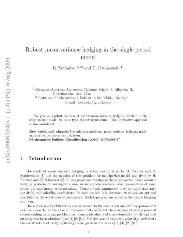 (PDF) Robust mean-variance hedging in the single period model