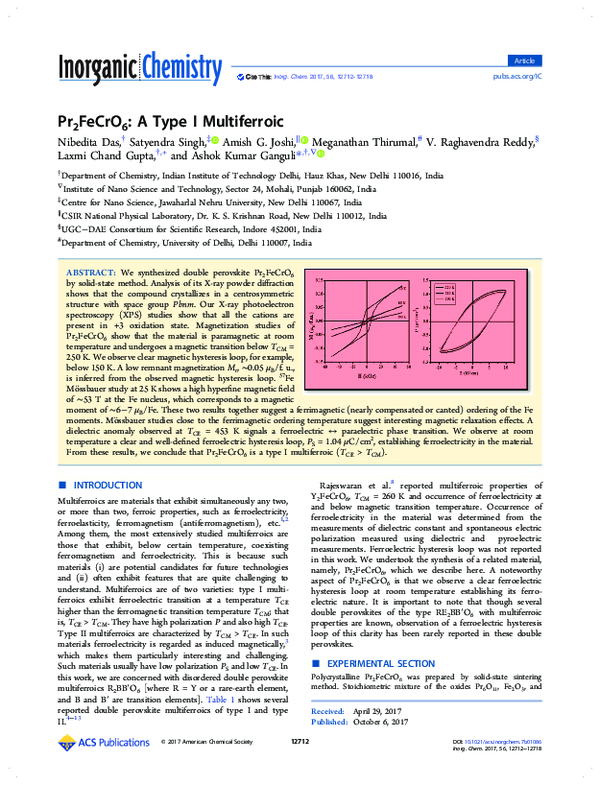 (PDF) Pr2FeCrO6: A Type I Multiferroic