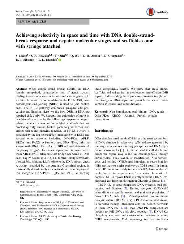 (PDF) Achieving selectivity in space and time with DNA double-strand-break response and repair ...