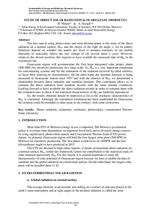 (PDF) Study of direct solar radiation in Ouarzazate (MOROCCO)