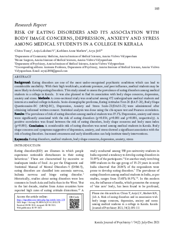 (PDF) Risk of eating disorders and its association with body image ...