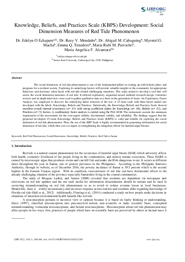 (PDF) Knowledge, Beliefs, and Practices Scale (KBPS) Development ...