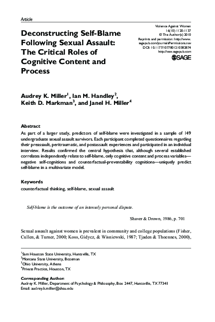 (PDF) Deconstructing Self-Blame Following Sexual Assault: The Critical ...