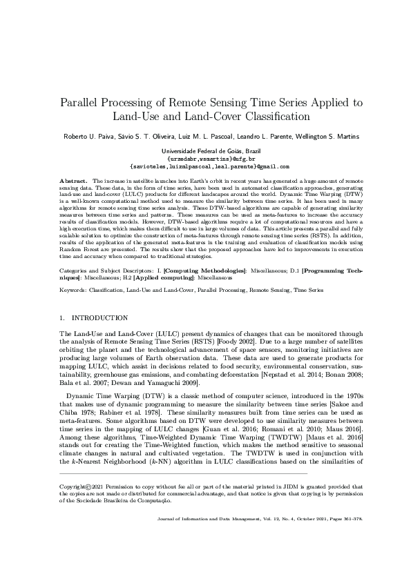 Pdf Parallel Processing Of Remote Sensing Time Series Applied To Land