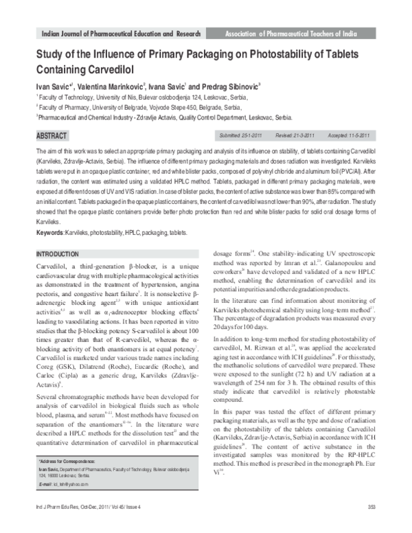 (PDF) Study of the influence of primary packaging on photostability of ...